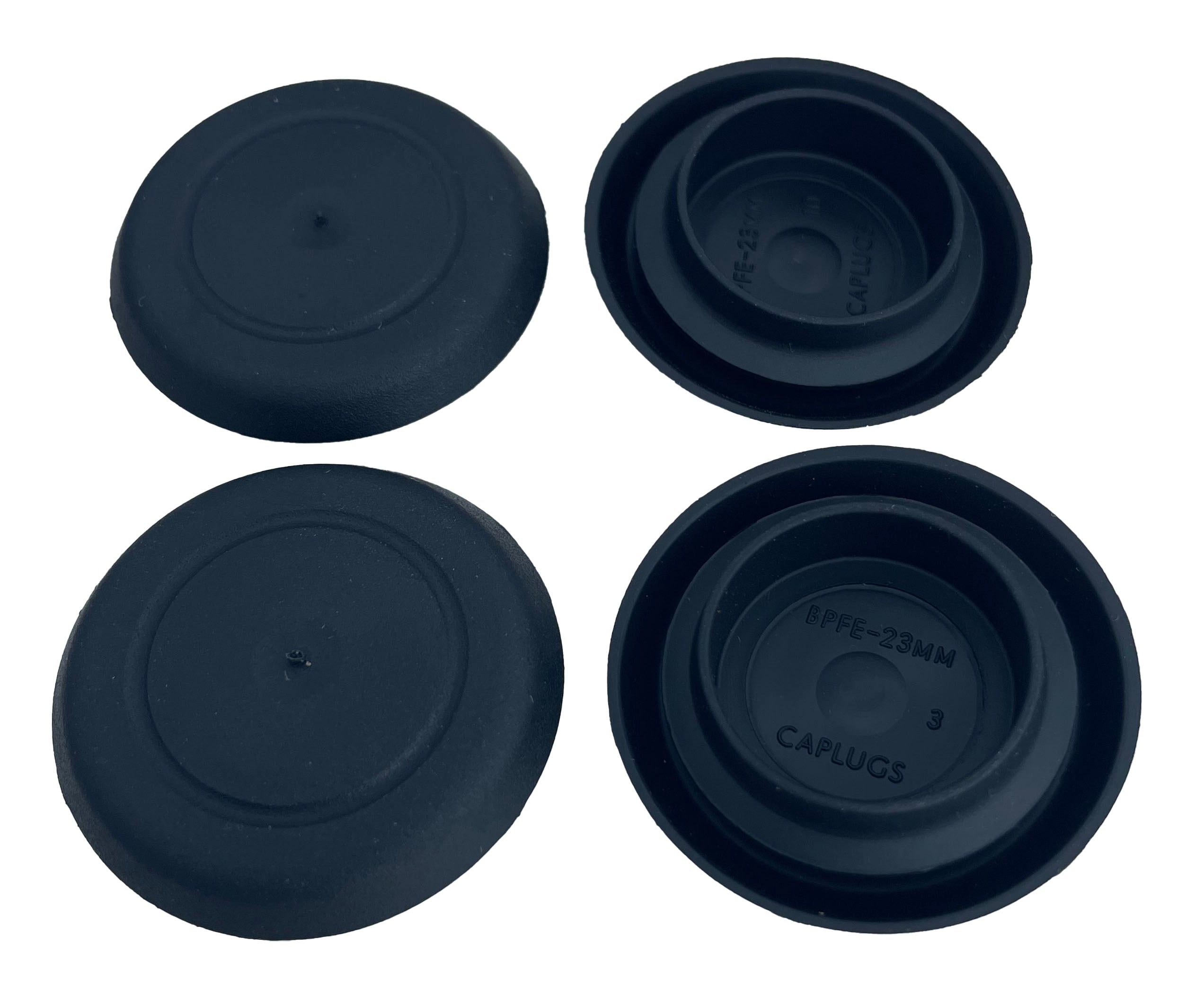 4 Genuine NEW CAPLUGS Brand Flexible 23-24mm Black Plastic Hole Plugs