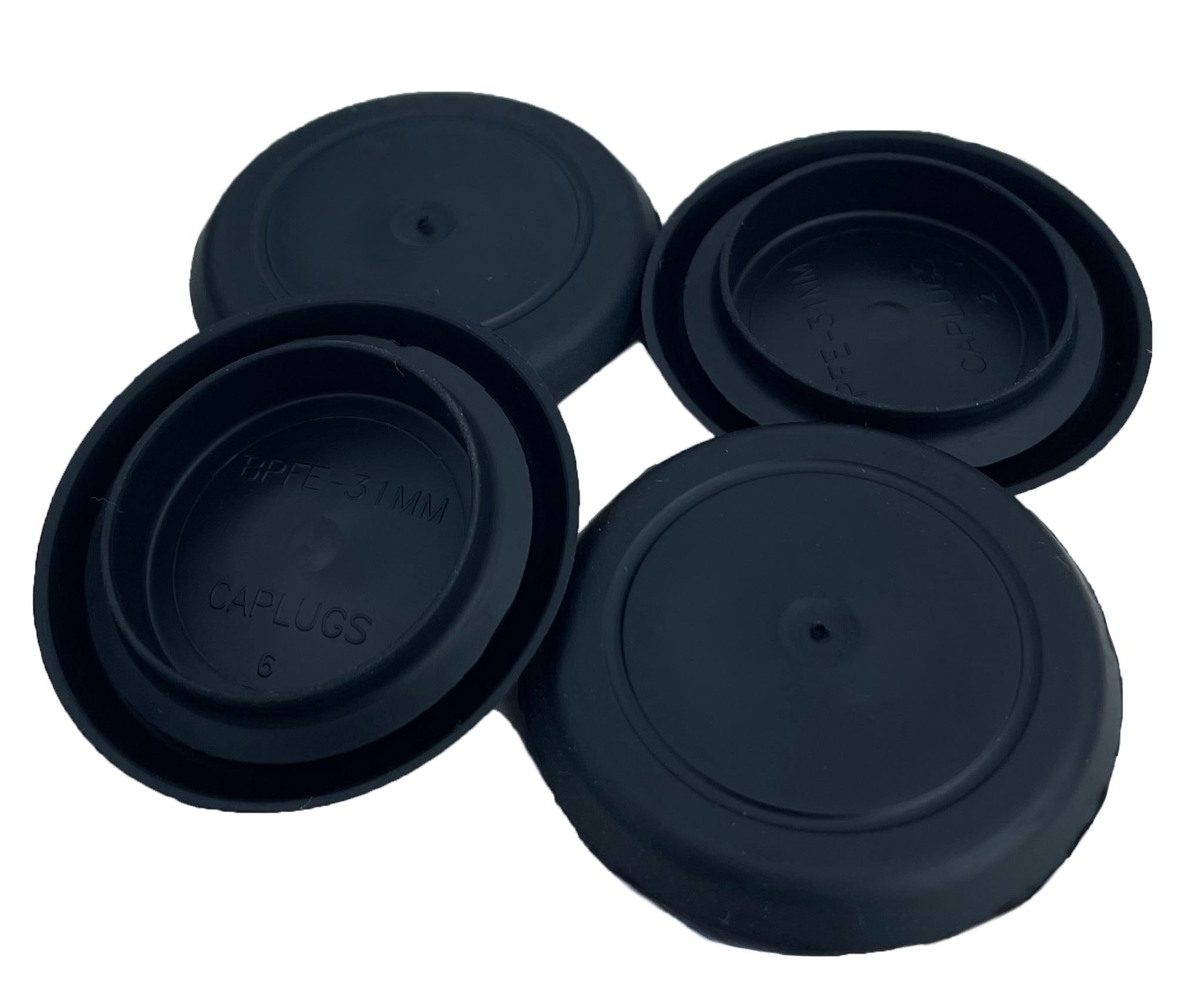 4 NEW Genuine CAPLUGS Brand Flexible 31-32mm Black Plastic Hole Plugs