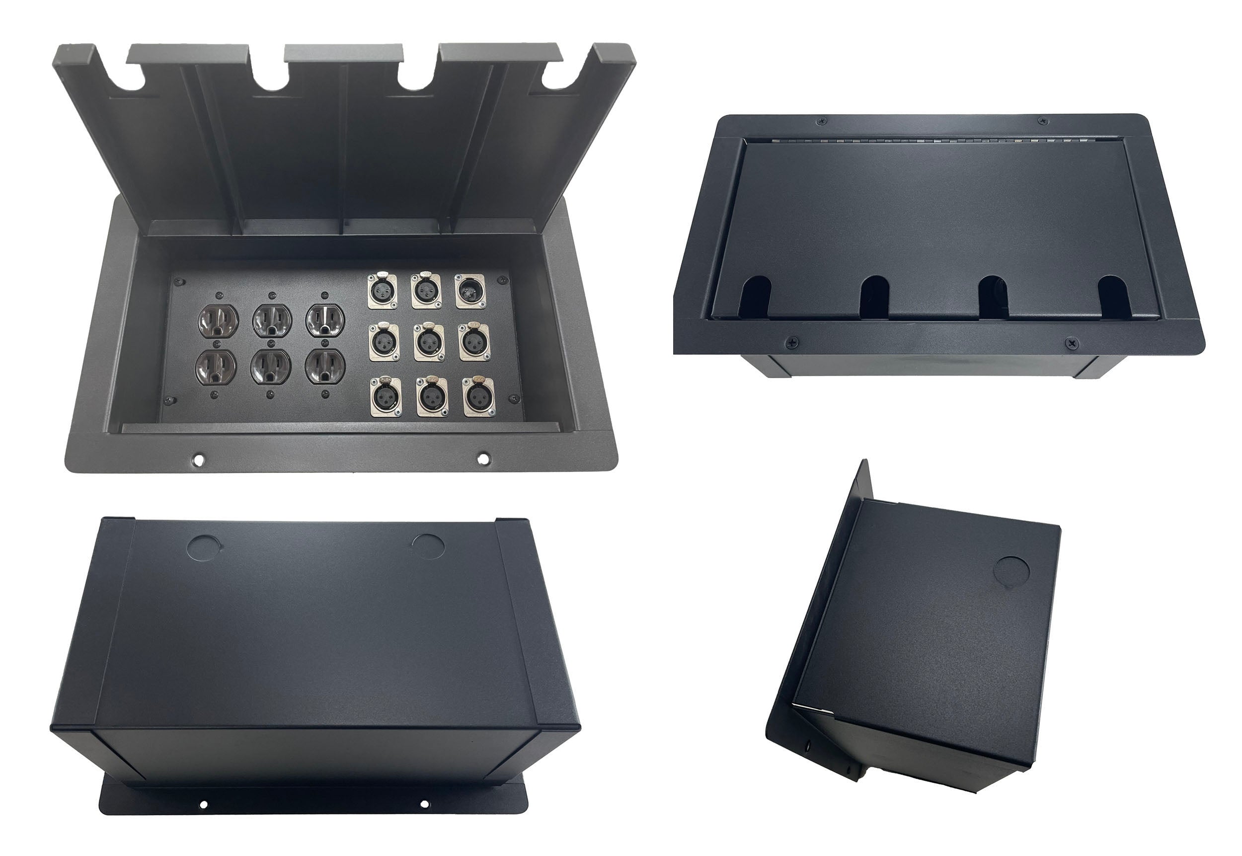 PROCRAFT JUMBO 4-HOLE LID RECESSED Stage Pocket/Floor Box w/ 3) AC Dup
