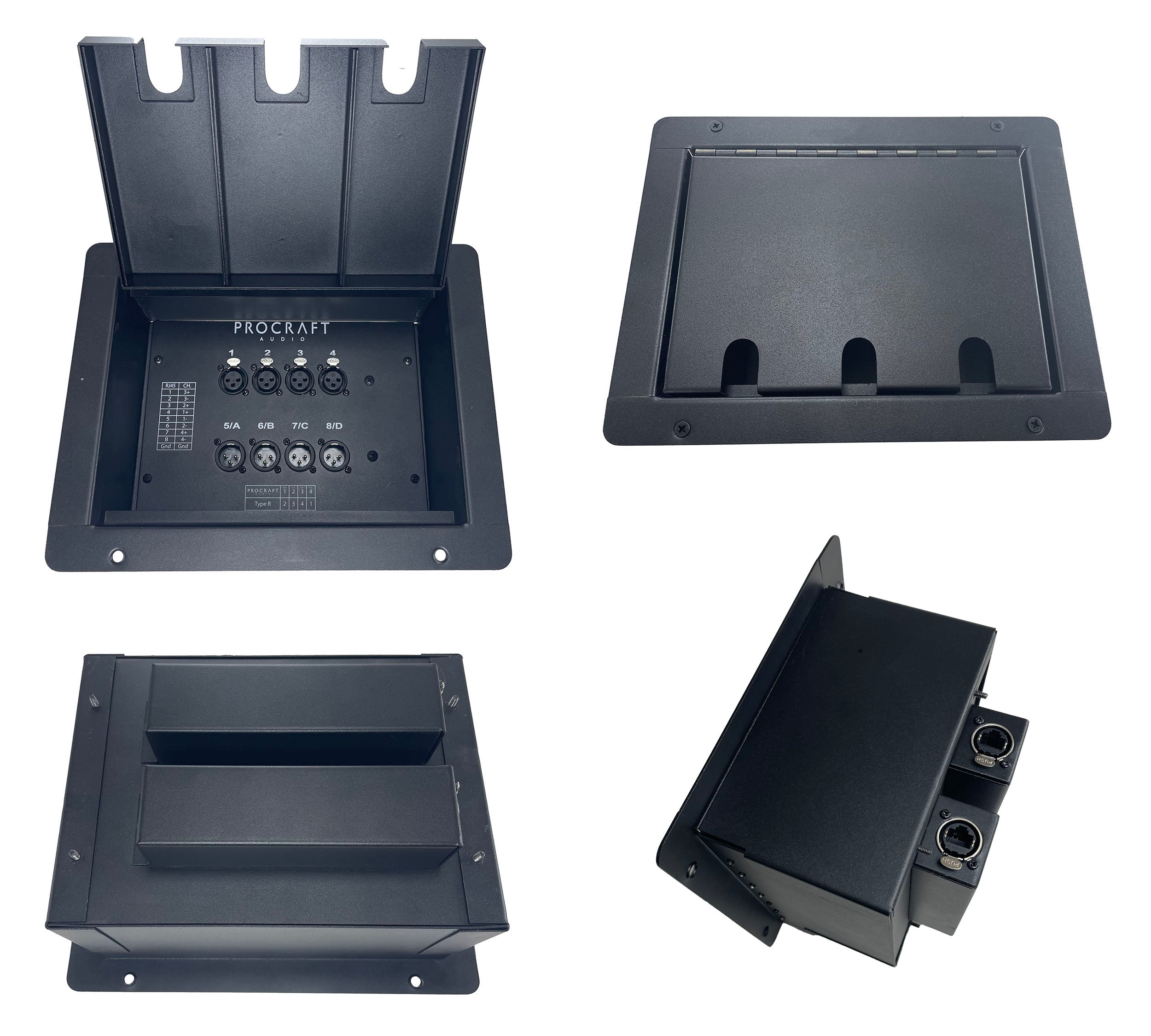PROCRAFT 3 HOLE LID FLOOR POCKET W/ 1) FEMALE 4 CHANNEL & 1) MALE 4 CH
